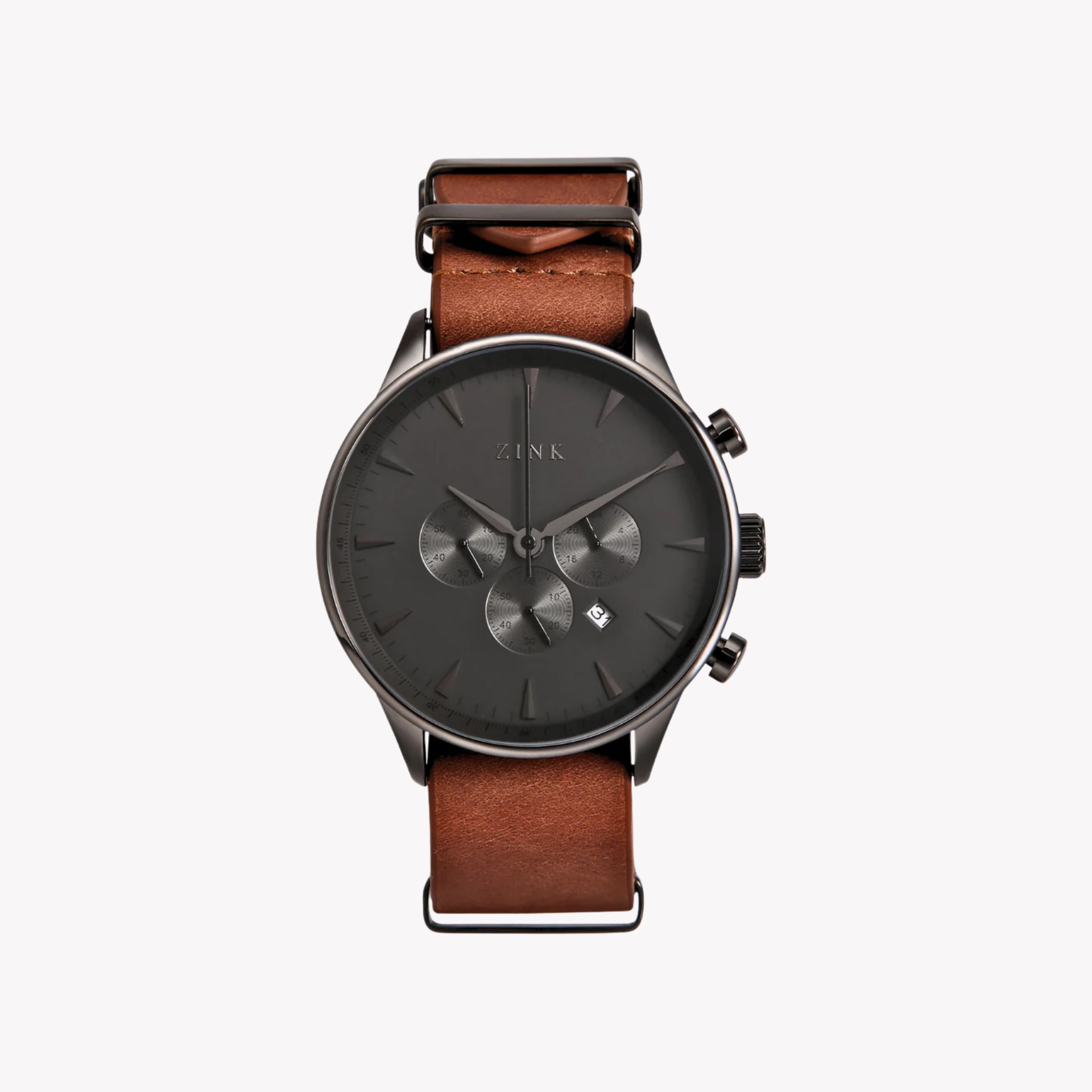 ZINK Men's Stainless Steel Black Watch - Brown Leather | ZK127G2LS-22